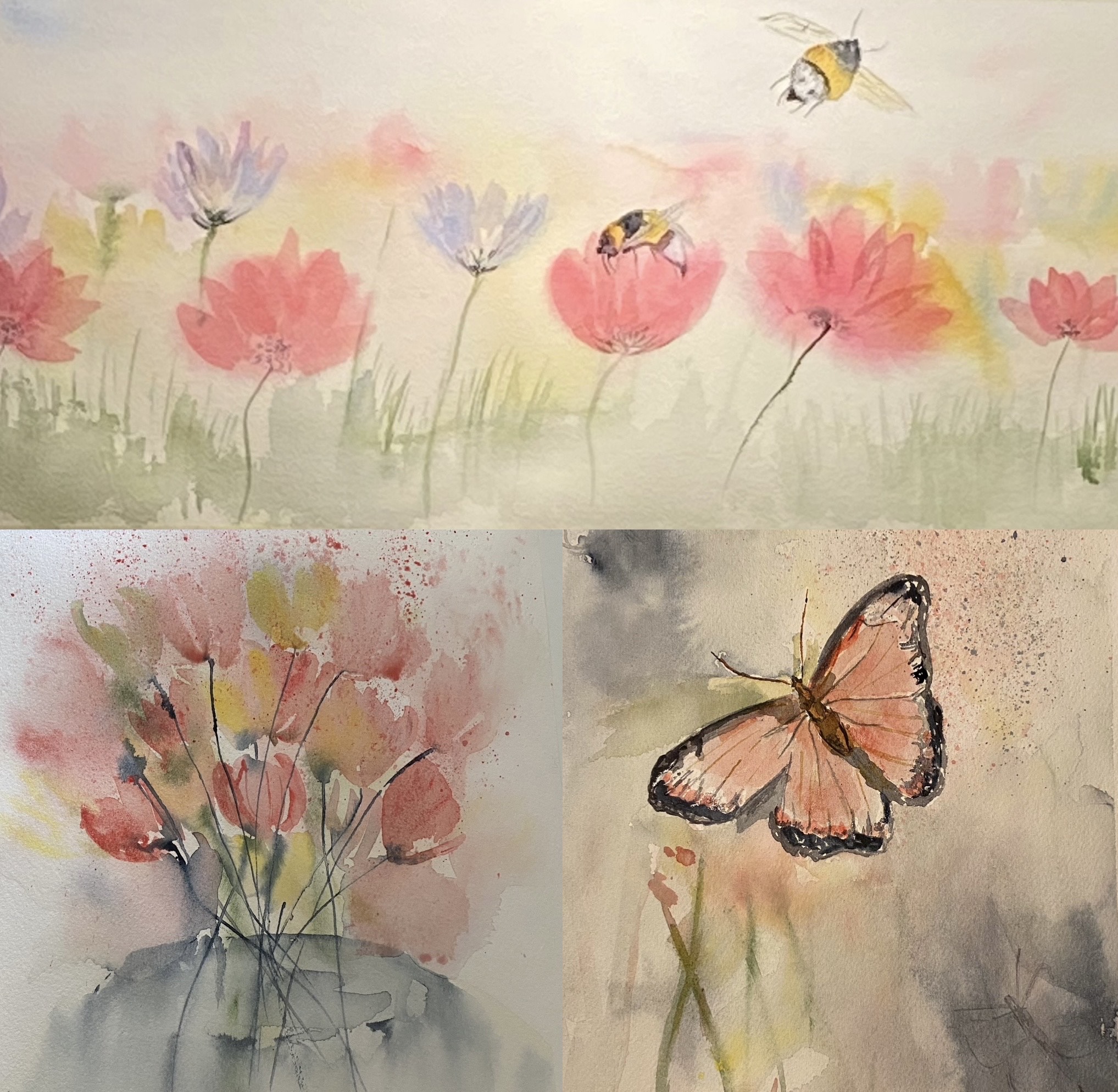 Jenny Engdahl Akvarell "Blommor och Surr" | Konstguiden